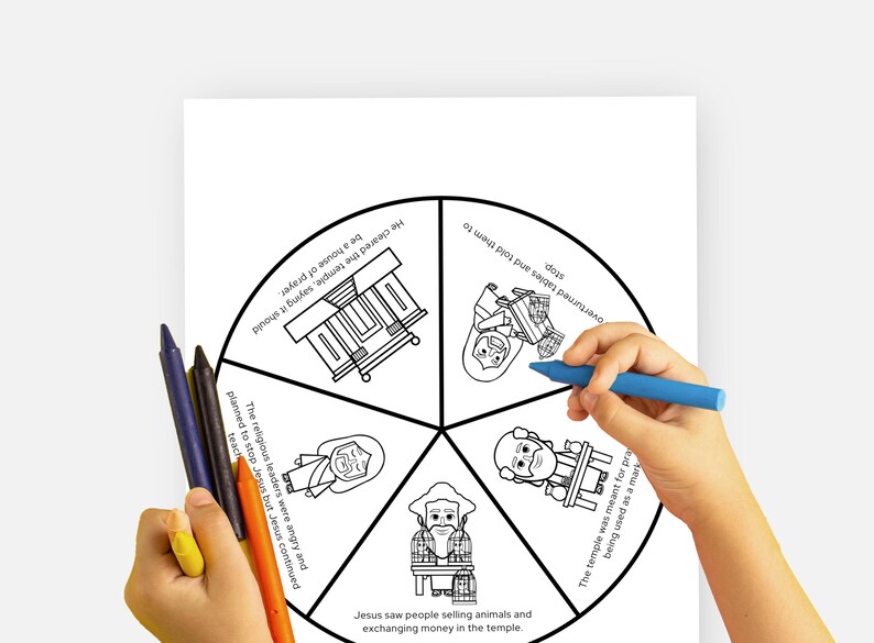 Jesus Cleanses the Temple, Printable Bible Coloring Wheel, Sunday ...