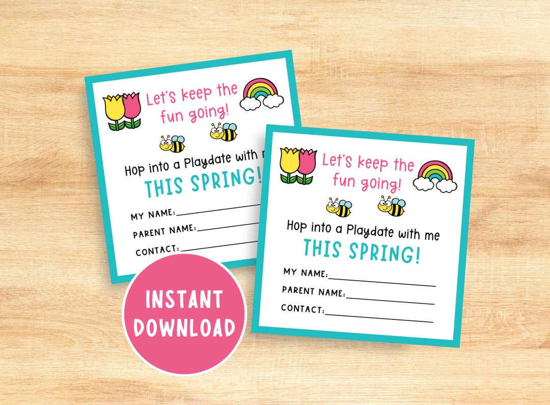 Spring Play Date Cards, Cute Kids Business Cards, Let's Play Kids ...