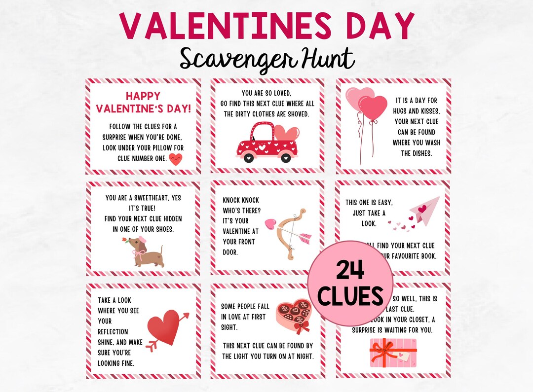 Valentines Scavenger Hunt, Valentines Day Games, Indoor Treasure Hunt ...