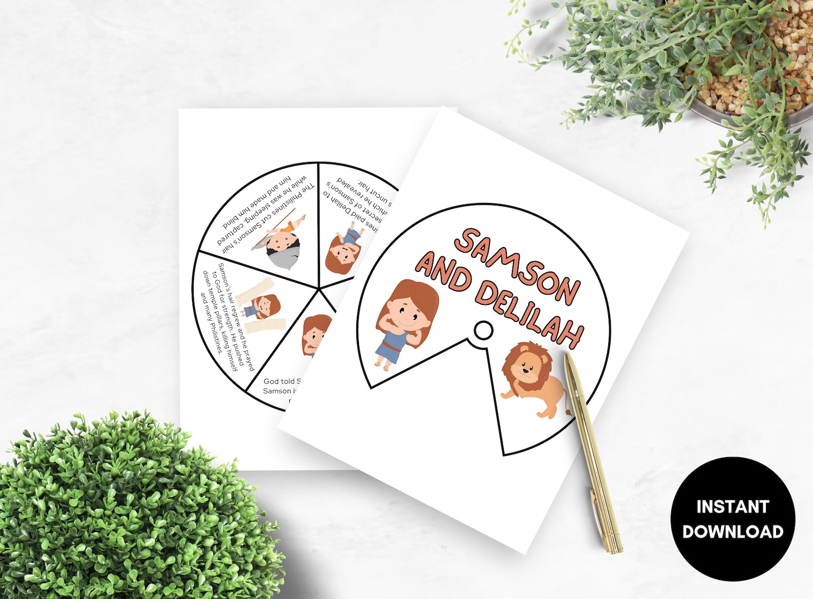 Samson Bible Story, Samson and Delilah, Printable Coloring Wheel ...