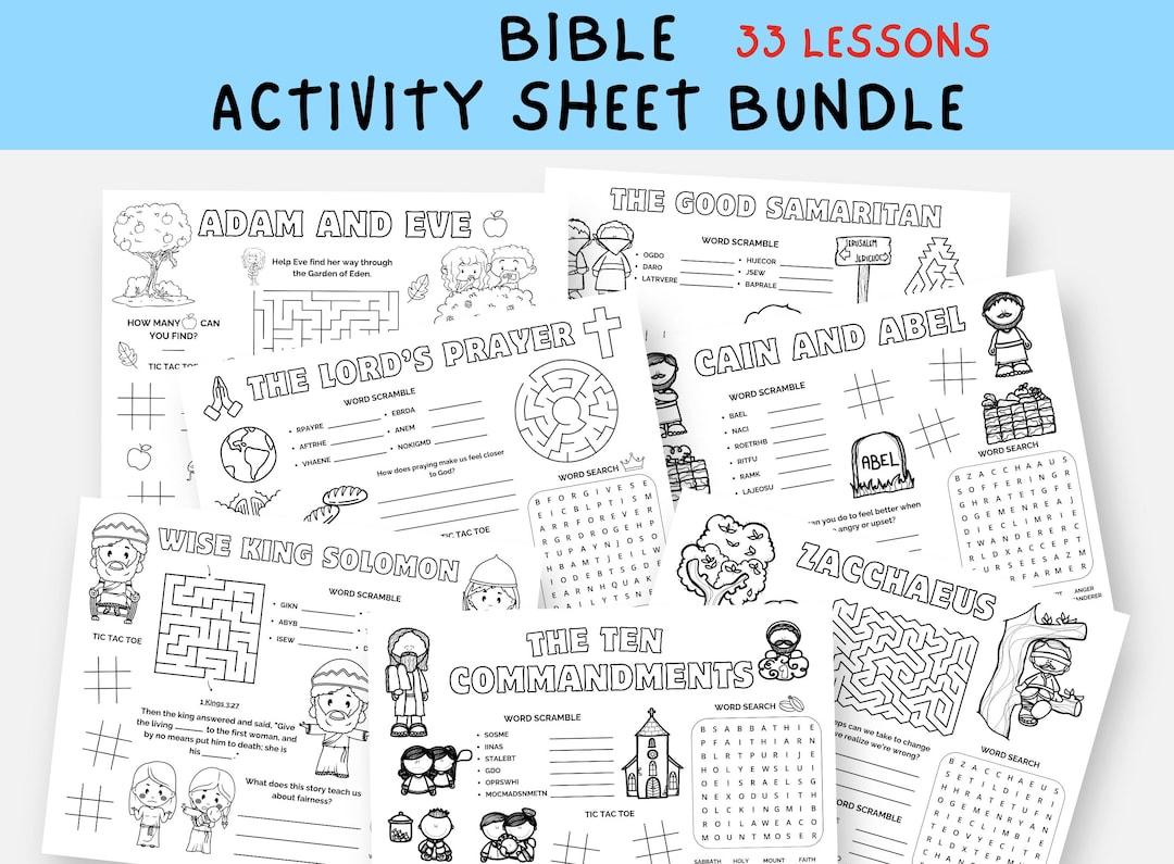 Bible Story Activity Sheets Bundle, Printable Bible Coloring Pages ...