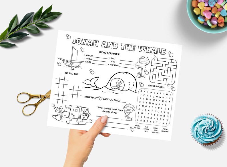 Jonah and the Whale, Printable Bible Activity Placemat, Sunday School ...