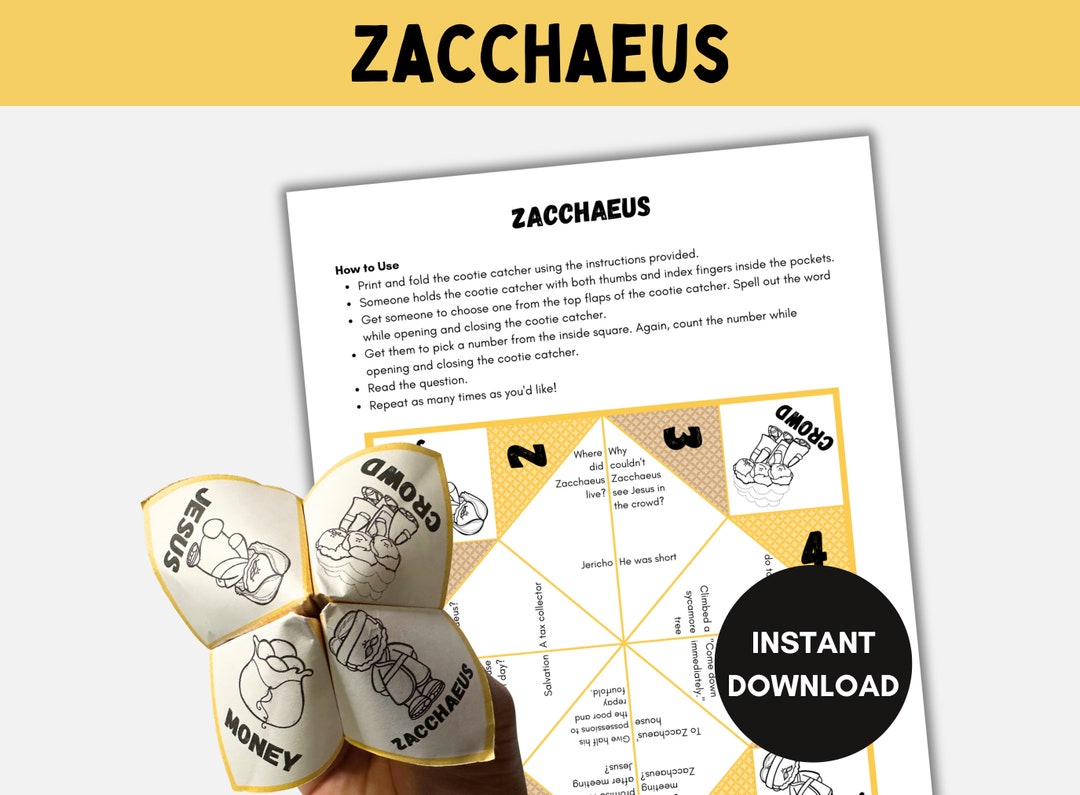 Zacchaeus, Printable Cootie Catcher, Sunday School Craft, Kids Bible ...