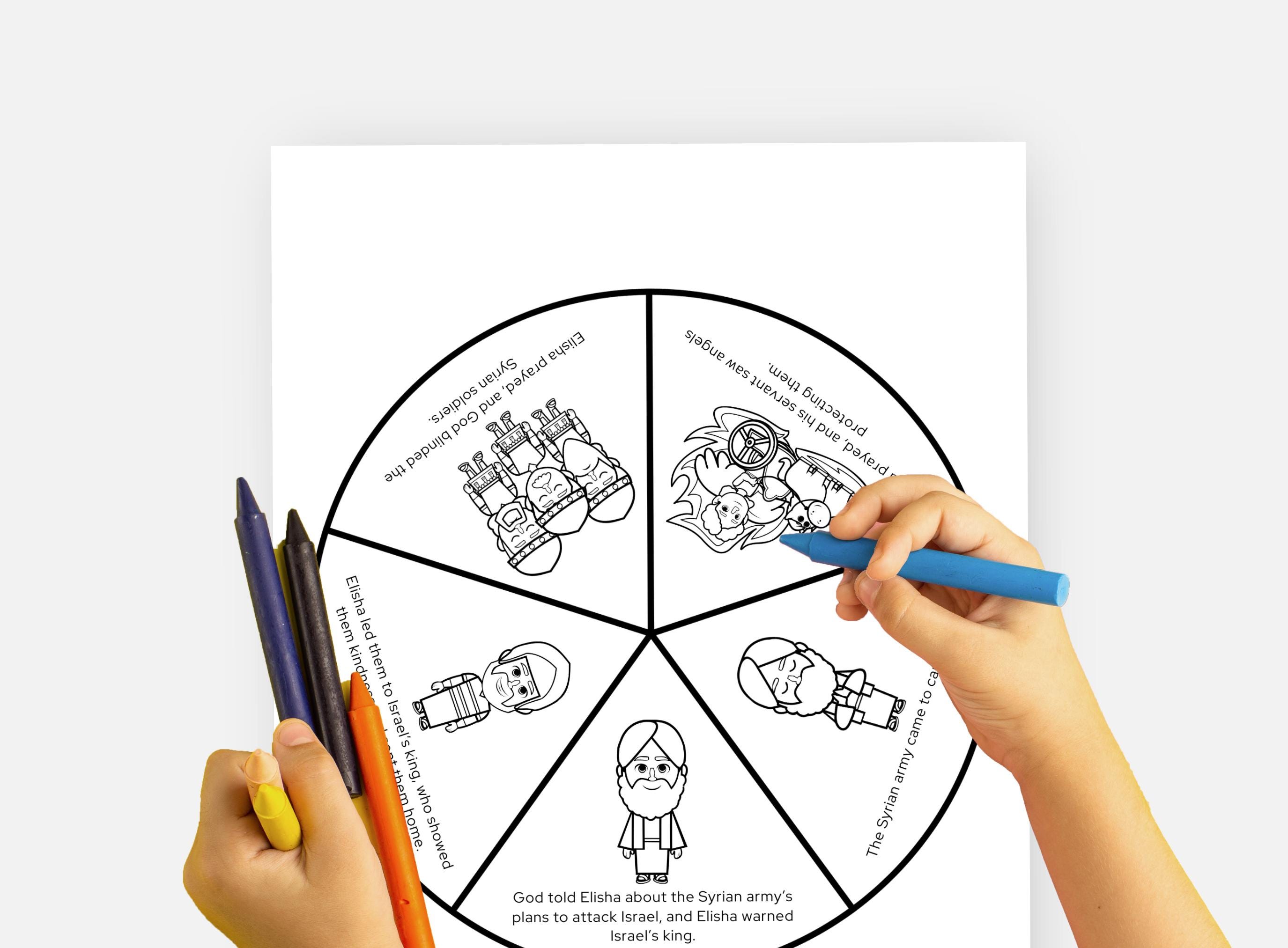 Elisha and the Syrians, Printable Bible Lesson Coloring Wheel, Sunday ...