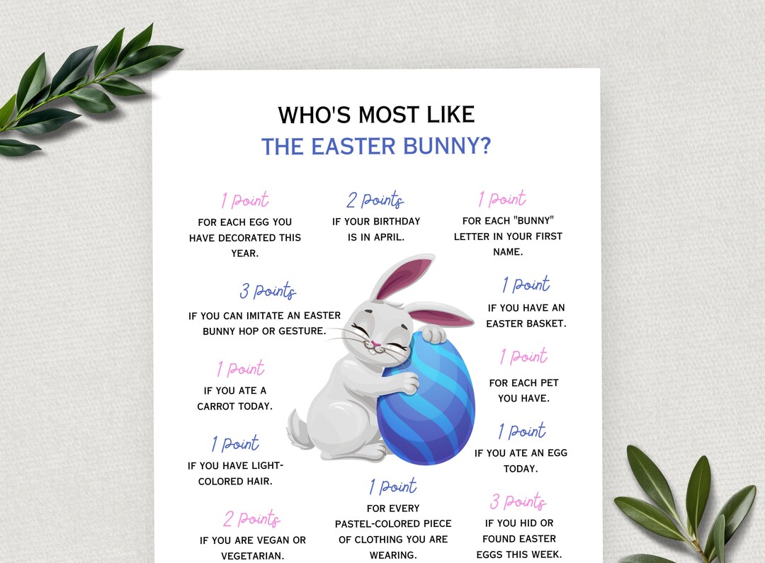 Who's Most Like the Easter Bunny, Printable Easter Game for Kids and ...