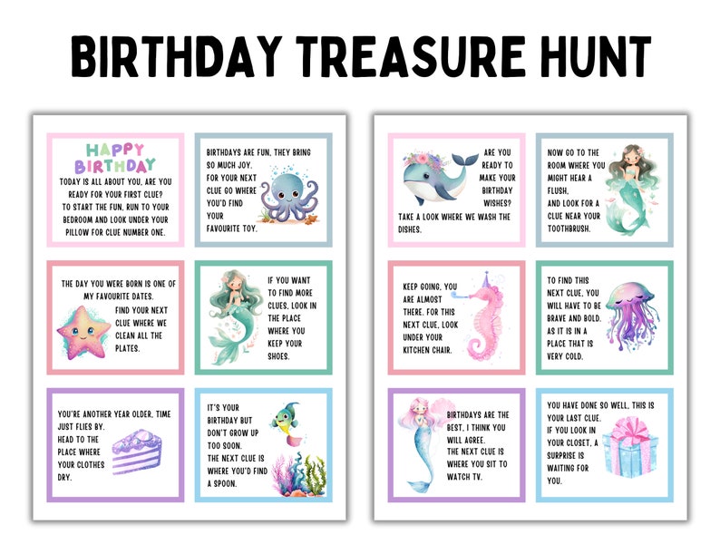 Mermaid Birthday Scavenger Hunt for Kids, Indoor Treasure Hunt Clues ...