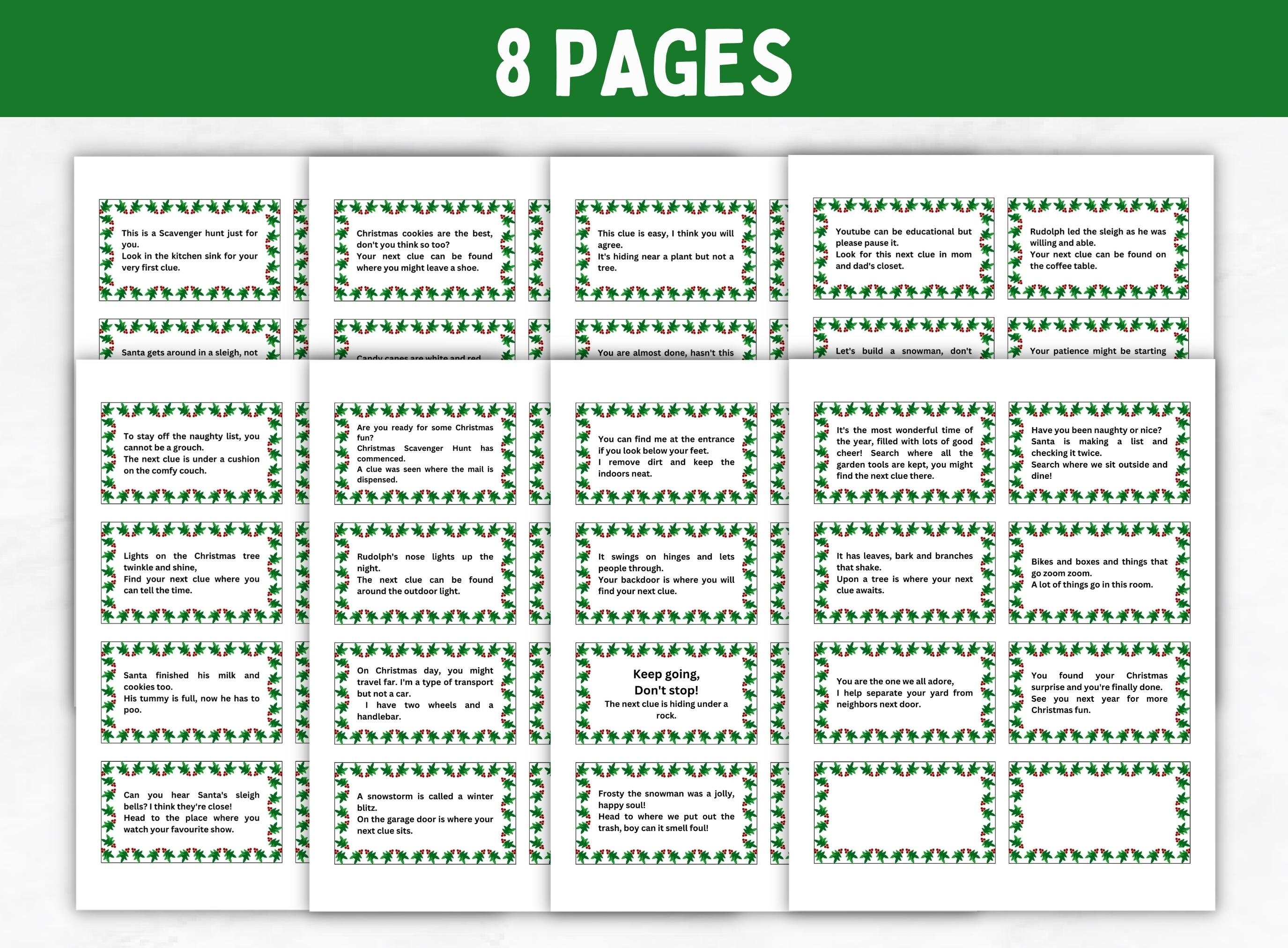 Indoor and Outdoor Christmas Scavenger Hunt Game, Printable Treasure ...