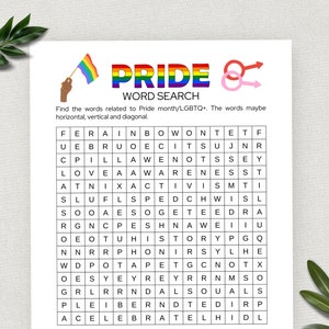 Printable Pride Word Search, Pride Month Party Games, LGBTQ+ Word ...
