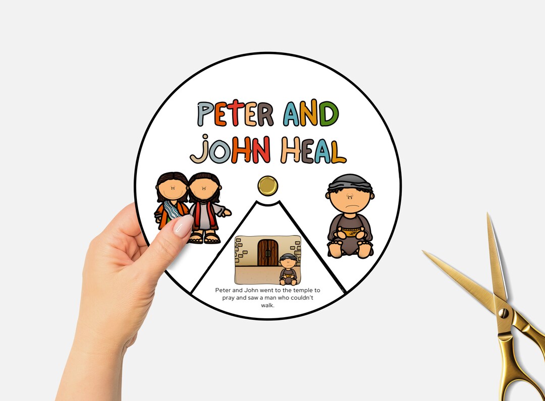 Peter and John Heal, Printable Bible Lesson Coloring Wheel, Kids Sunday ...