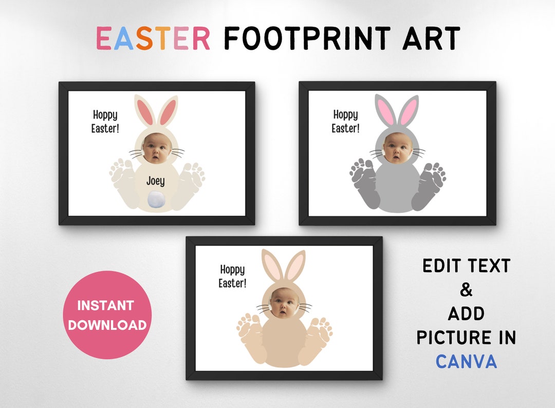 3 Easter Bunny Footprint Art Bundle, Hoppy Easter Craft, Baby First ...