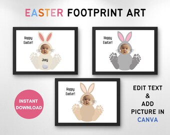 Easter Bunny Footprint Craft Printable Baby First Easter Handprint Art ...