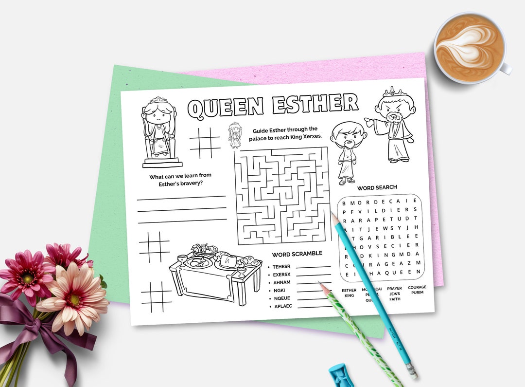 Queen Esther, Printable Bible Activity Placemat, Sunday School, Kids ...