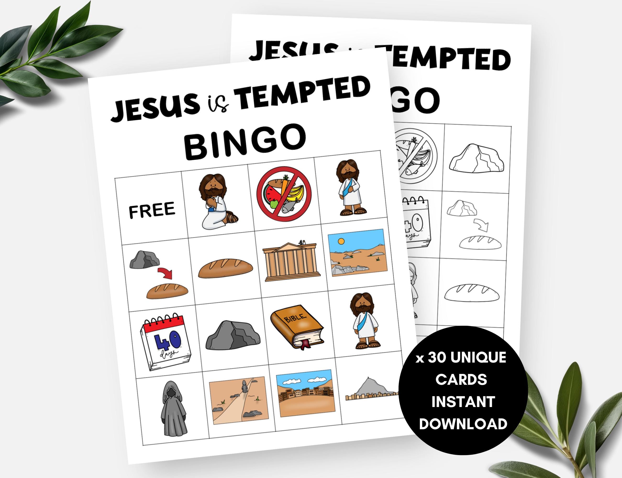 Jesus is Tempted in the Desert, Bible Story Bingo Cards, Lent Printable ...