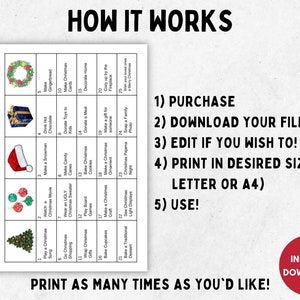 Printable Christmas Advent Calendar, Editable Christmas Countdown ...