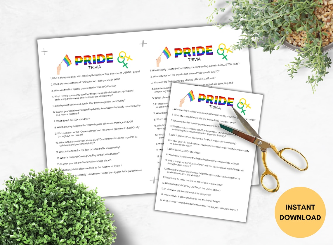 Printable Pride Trivia, Pride Month Party Games, LGBTQ+ Trivia ...