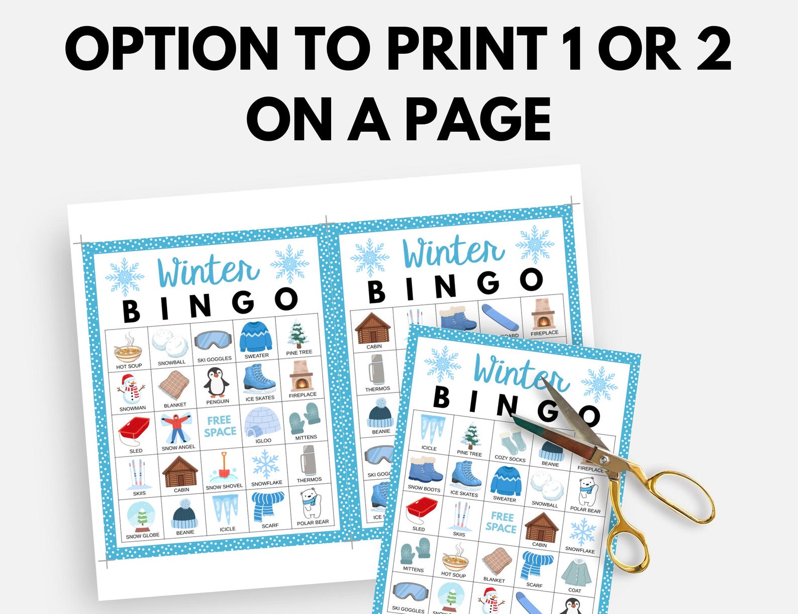 Winter Bingo, 100 Holiday Bingo Cards, Fun Winter Wonderland Party ...