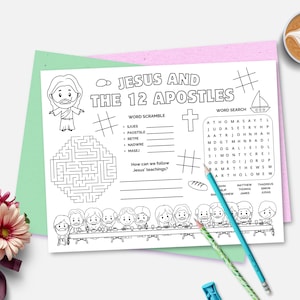 Jesus and the Twelve Apostles, Printable Bible Activity Placemat ...
