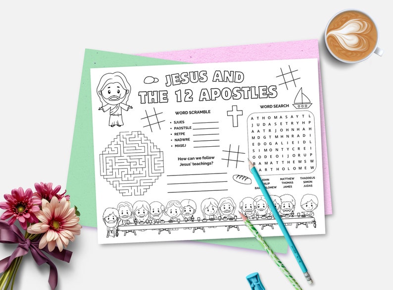Jesus and the Twelve Apostles, Printable Bible Activity Placemat ...