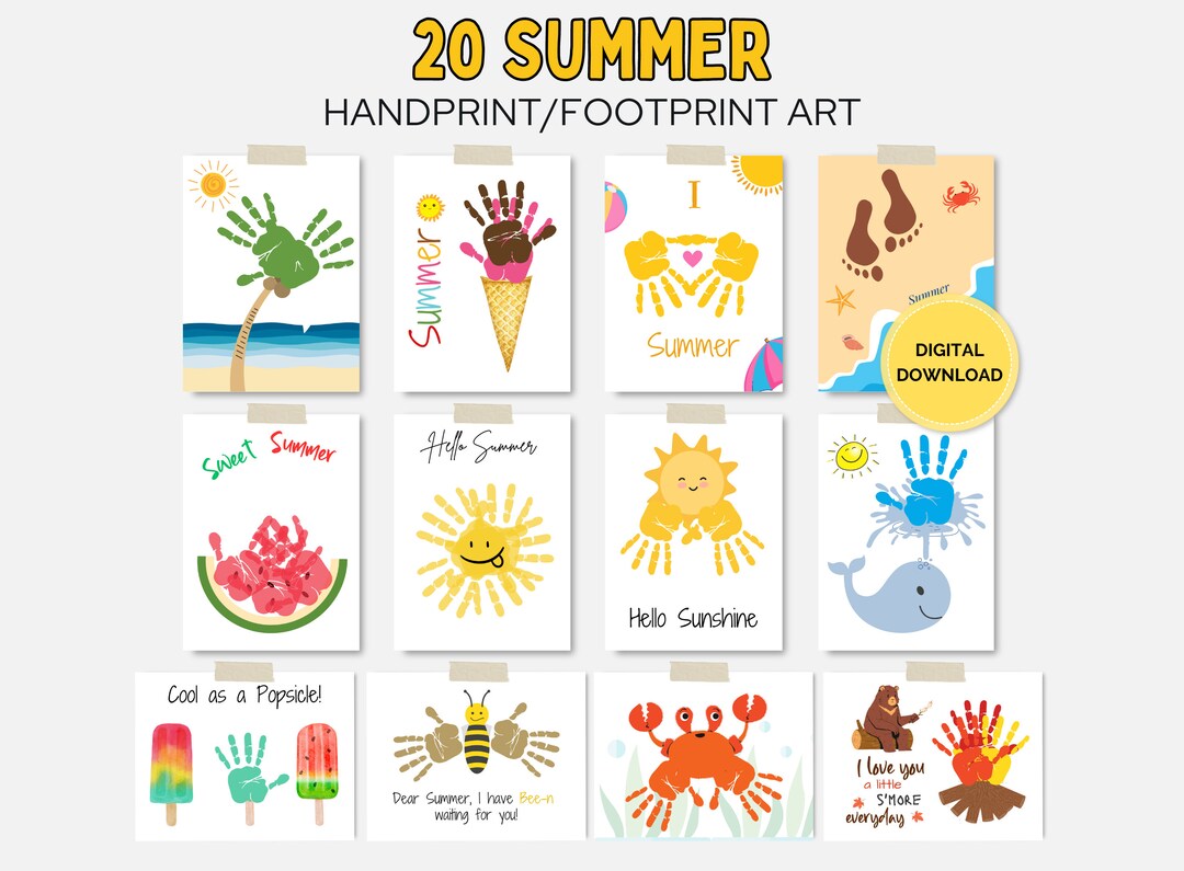 Summer Handprint Art, Printable Baby Footprint Craft, Toddler Keepsake ...
