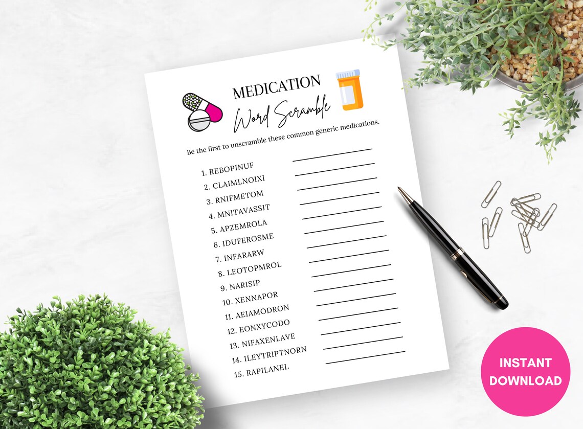 Generic Medication Scramble, Printable Pharmacy/medical Games, Doctor ...