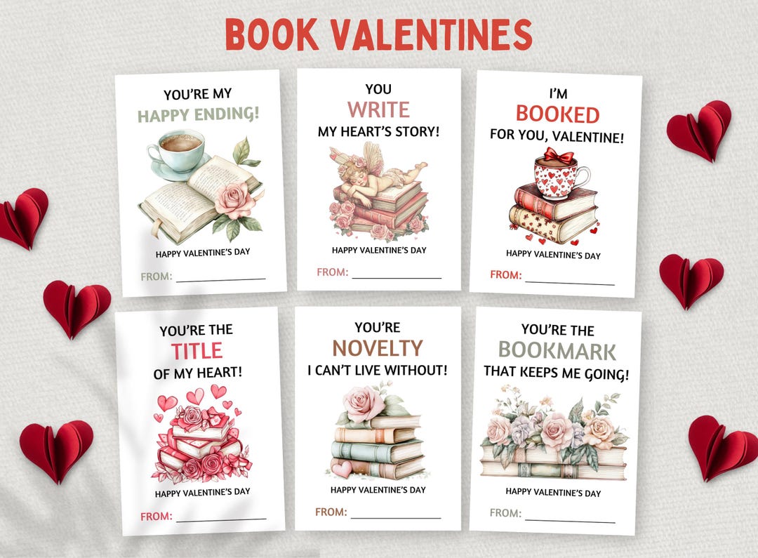 Book Club Valentine, Printable Librarian Valentines, Bookish Student ...