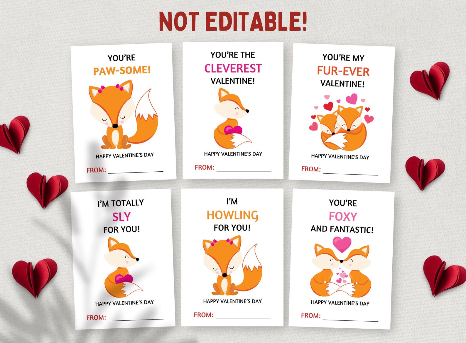 Fox Valentine, Printable Classroom Valentines, Student Gift Tags, Kids ...