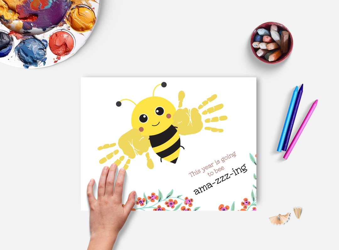 First Day of School Handprint Art, Bee Back to School Printable, Kids ...