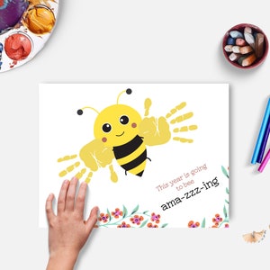 First Day of School Handprint Art, Bee Back to School Printable, Kids ...