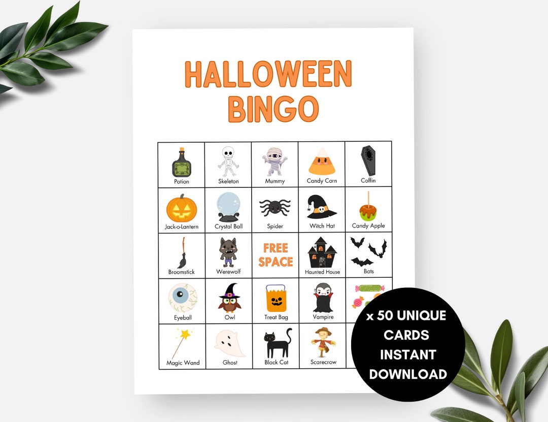 Halloween Bingo, 50 Cute Halloween Bingo Cards, Printable Classroom ...