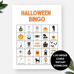 Halloween Bingo, 50 Cute Halloween Bingo Cards, Printable Classroom ...