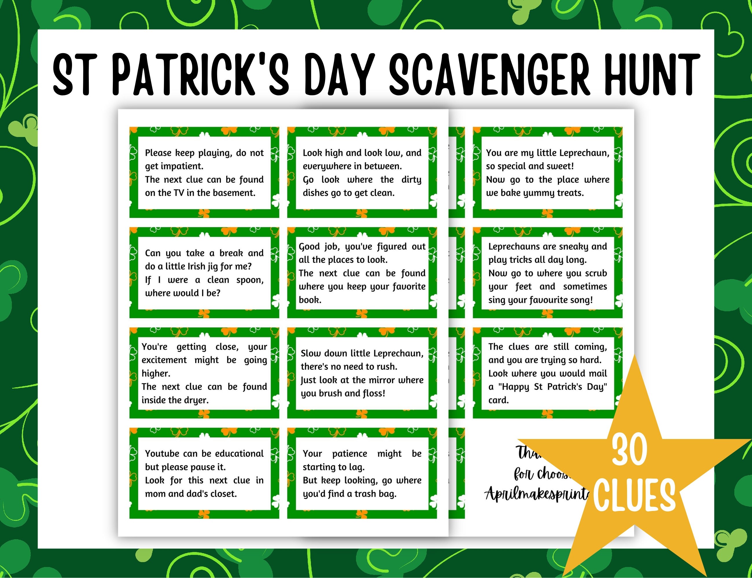 St Patricks Day Scavenger Hunt, St Patricks Day Scavenger Hunt for Kids ...