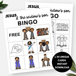 Jesus and the Widow's Son, 30 Bible Story Bingo Cards, Miracles of ...