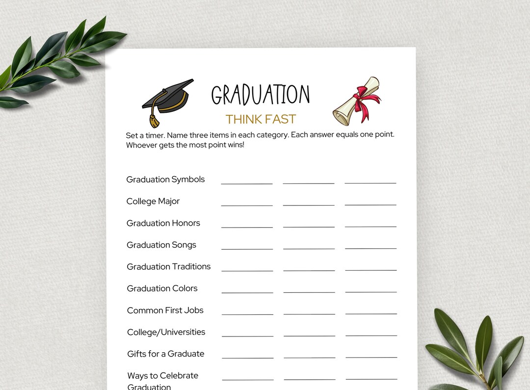 Graduation Think Fast Game, Printable Graduation Party Game, Fun High ...