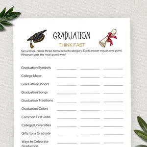 Graduation Think Fast Game, Printable Graduation Party Game, Fun High ...