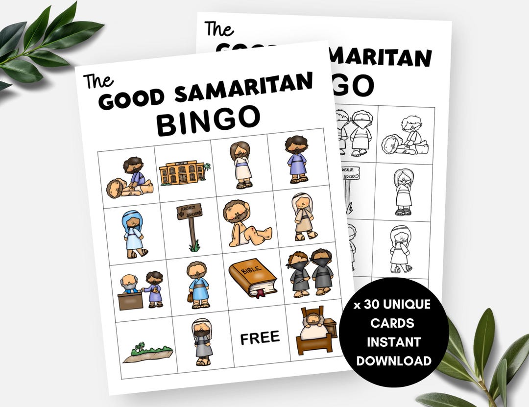 Parable of the Good Samaritan, 30 Bible Story Bingo Cards, Printable ...
