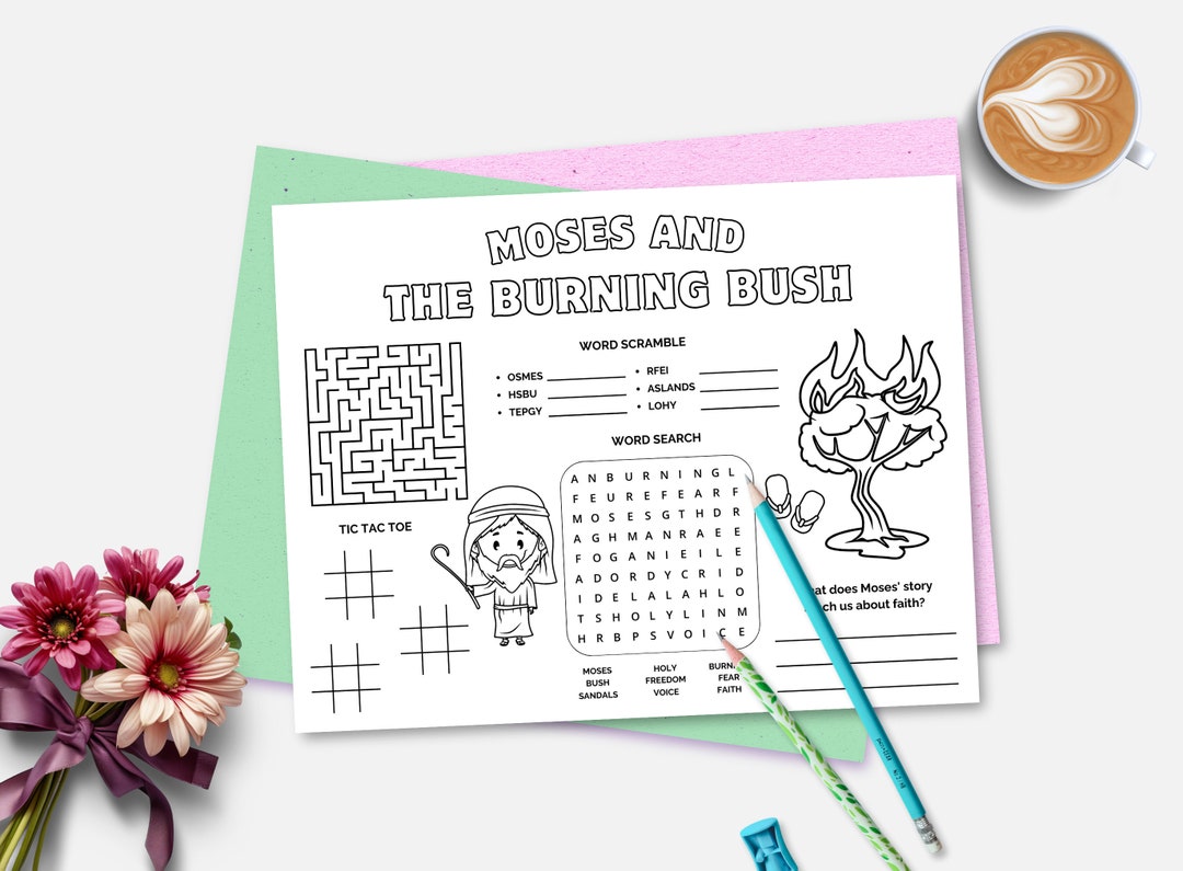 Moses and the Burning Bush, Printable Bible Activity Placemat, Sunday ...