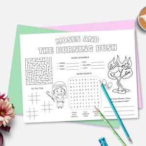 Moses and the Burning Bush, Printable Bible Activity Placemat, Sunday ...