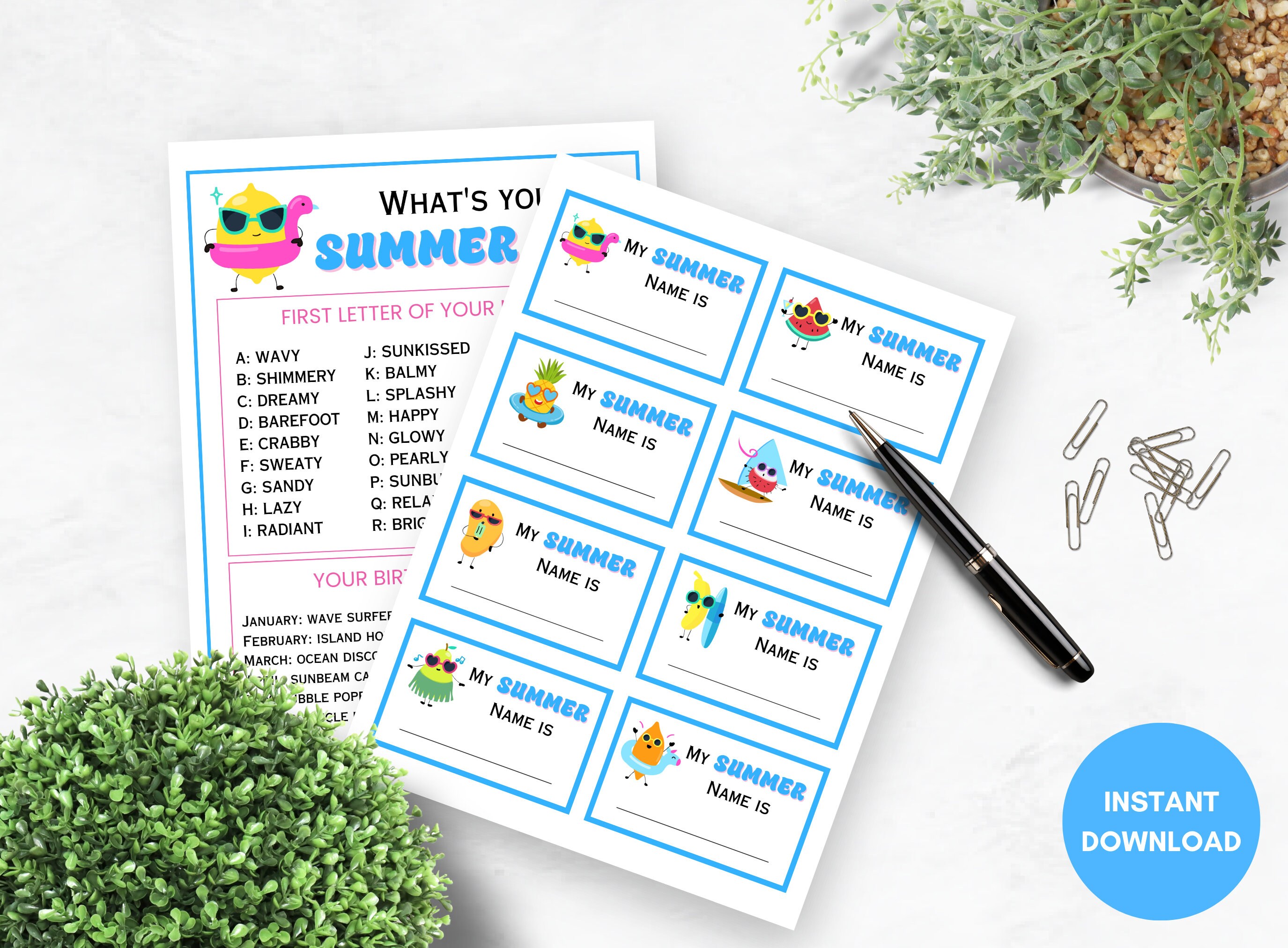 Whats Your Summer Name, Summer Birthday Party Game for Kids and Adults ...
