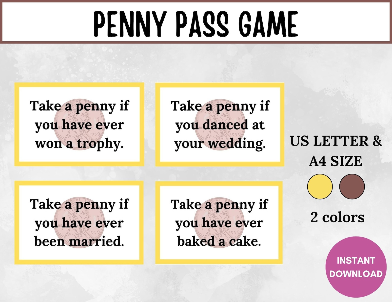 Pass the Penny Game- 24 Prefilled Cards, Memory Game, Alzheimers ...