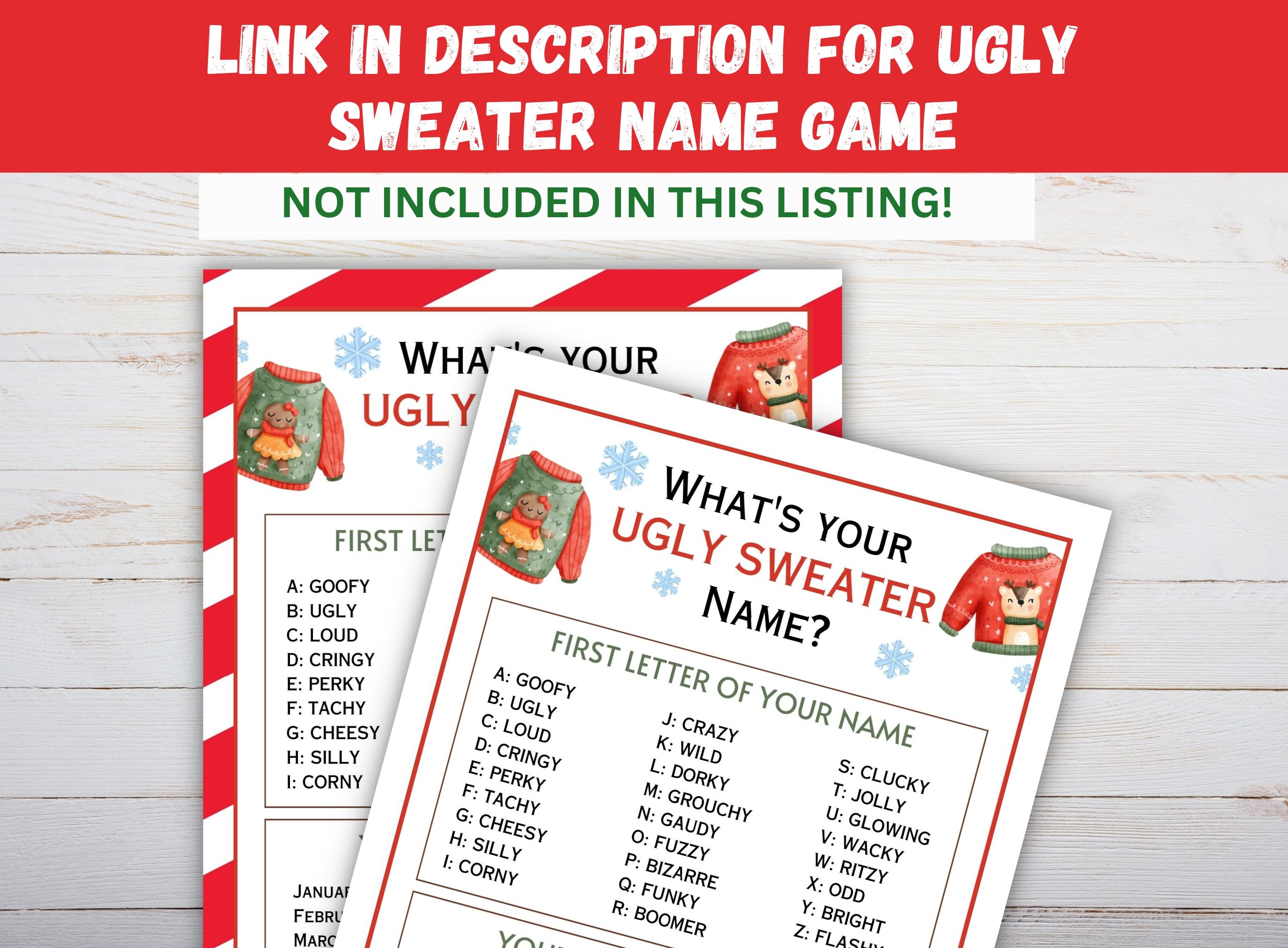 Ugly Sweater Ballot Voting Cards, Tacky Sweater Party, Printable ...