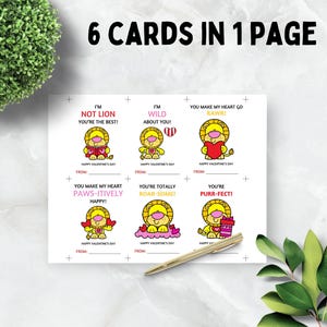 Lion Valentine, Printable Classroom Valentines, Student Gift Tags, Kids ...