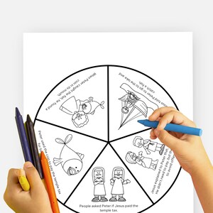 Peter Finds a Coin in a Fish's Mouth, Printable Bible Coloring Wheel ...