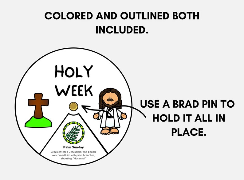 Holy Week Craft, Printable Bible Coloring Wheel, Easter Story Sunday ...