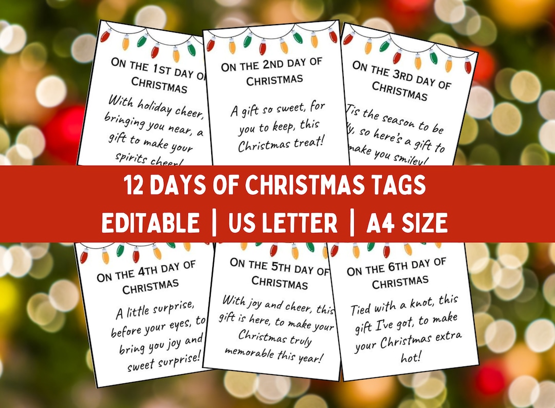 Editable 12 Days of Christmas Printable Tags, 12 Days of Christmas Gift ...