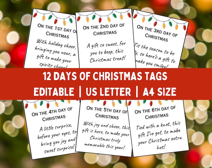 12 Days of Christmas Gift Tags || Printable 12 Days of Christmas Gifts ...