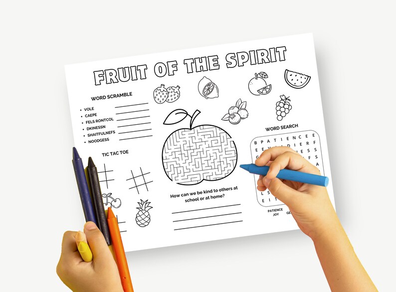 Fruit of the Spirit, Printable Bible Activity Placemat, Sunday School ...