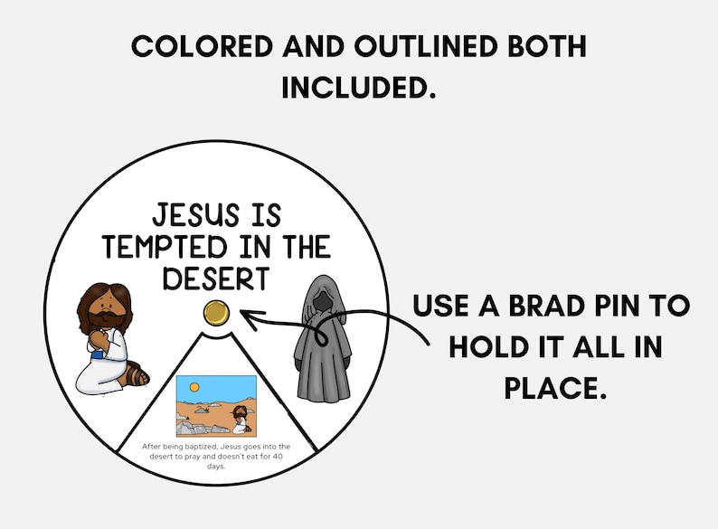 Jesus is Tempted in the Desert, Lent Bible Coloring Wheel Printable ...