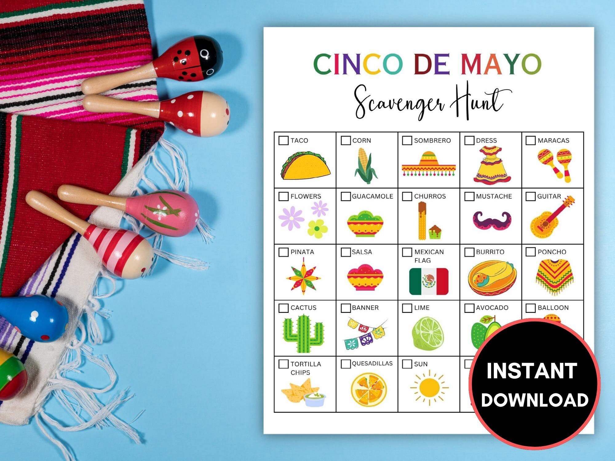 Cinco De Mayo Scavenger Hunt Game, Cinco De Mayo Games, Cinco De Mayo ...