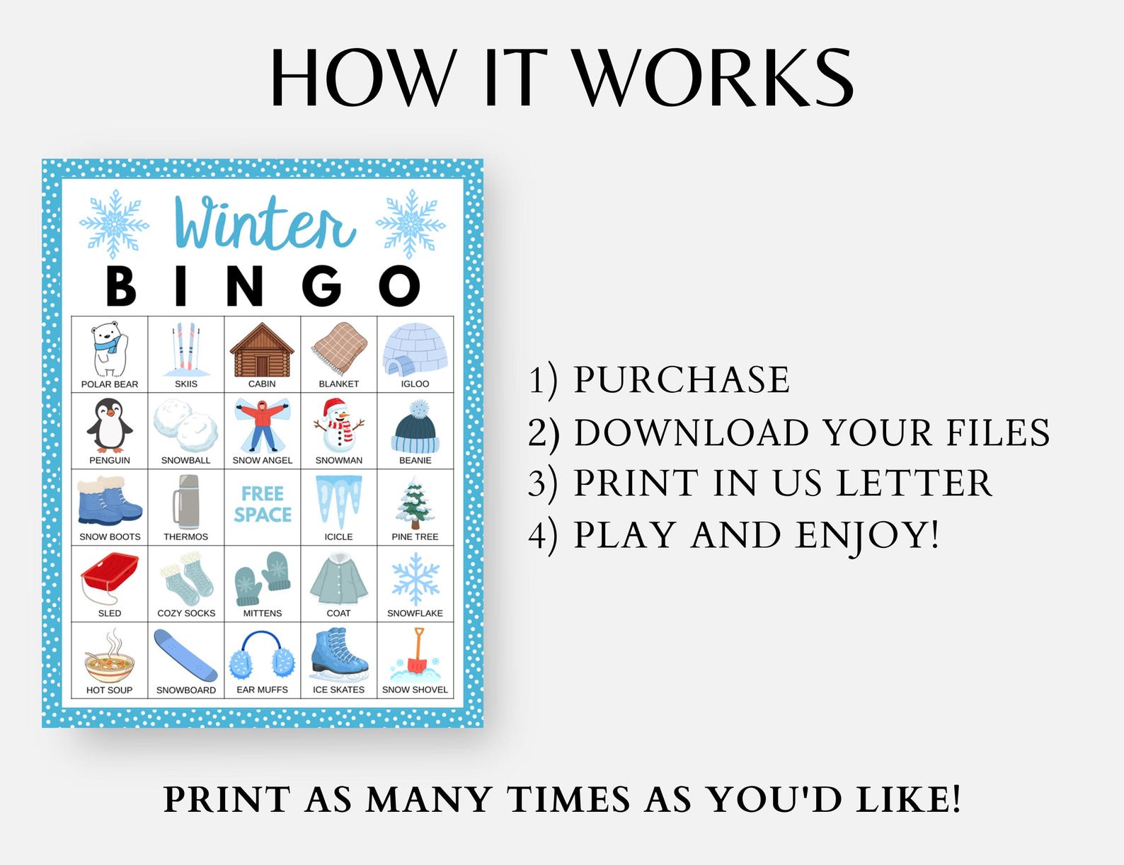 Winter Bingo, 100 Holiday Bingo Cards, Fun Winter Wonderland Party ...