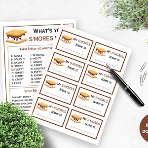 What's Your S'mores Name, S'mores Party, S'more Name Sign & Name Tags ...